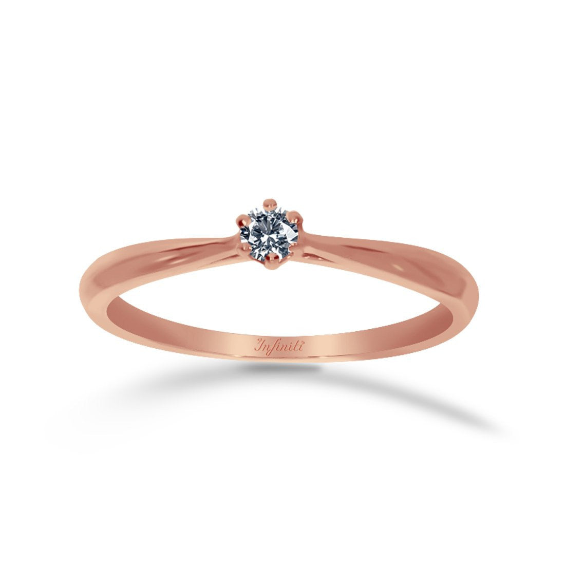 Anillo Oro Rosa 14k - Solitario Diamante de 10 Puntos – Infiniti Joyas
