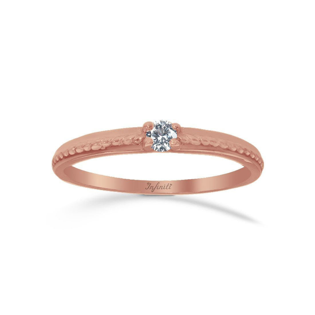 Anillo Oro Rosa 14k, Solitario Diamante de 7 Puntos – Infiniti Joyas